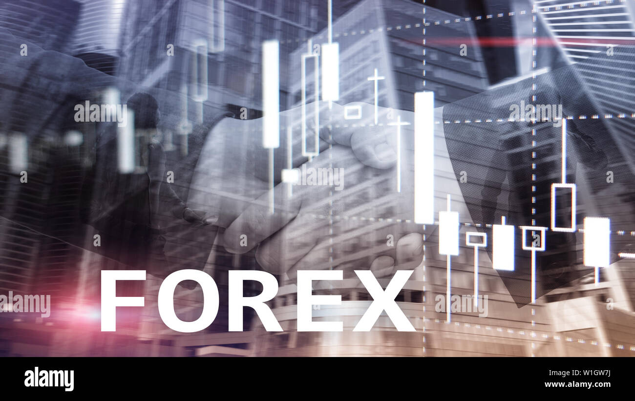 Forex trading, financial candle chart and graphs on blurred business ...