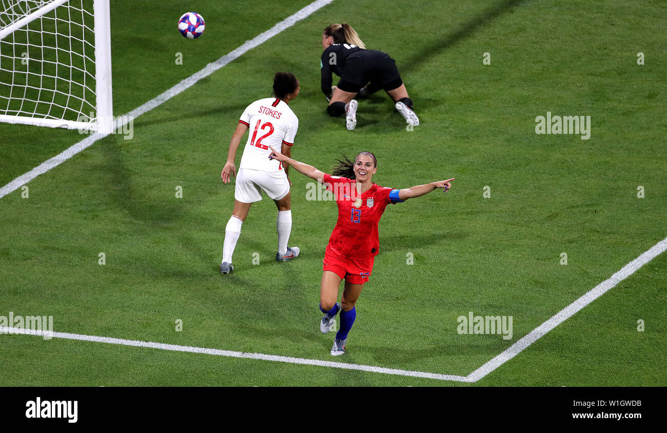 USA's Alex Morgan (right) celebrates scoring her side's second goal of ...