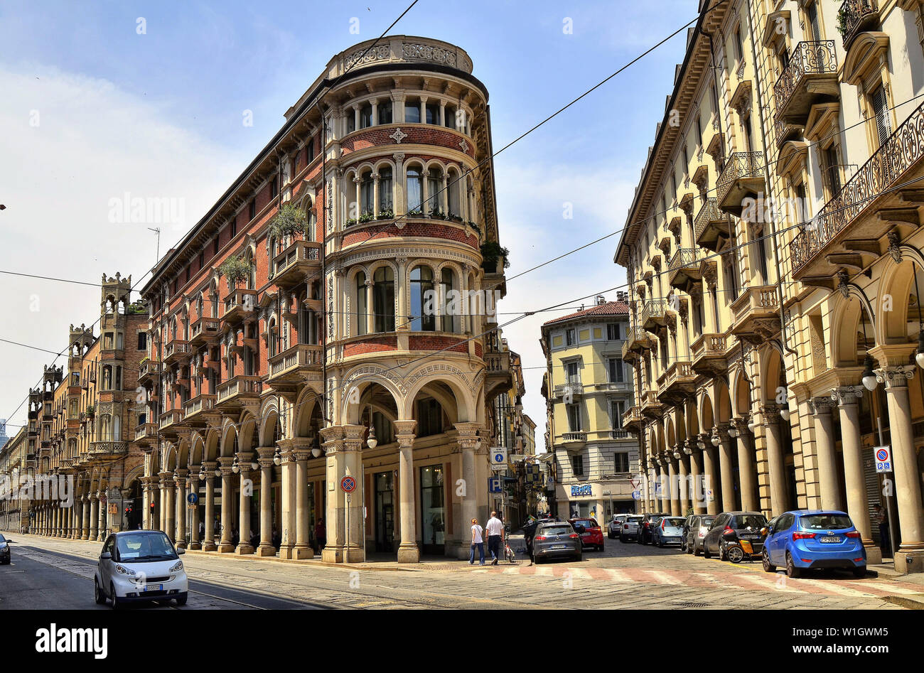 Turin, Piedmont, Italy. June 2019. In the historic center, via Pietro ...