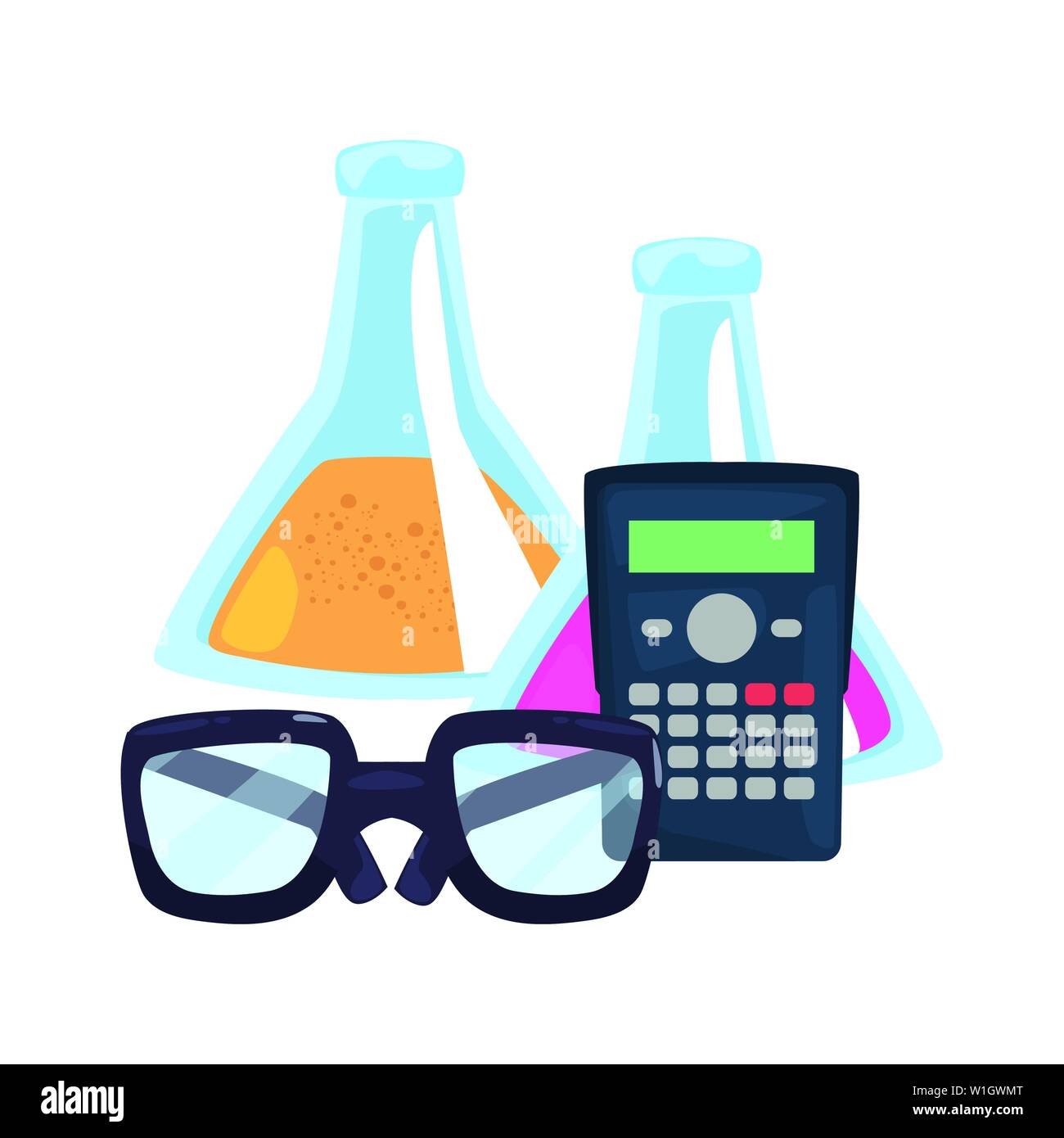 chemistry flasks glasses calculator back to school vector illustration ...
