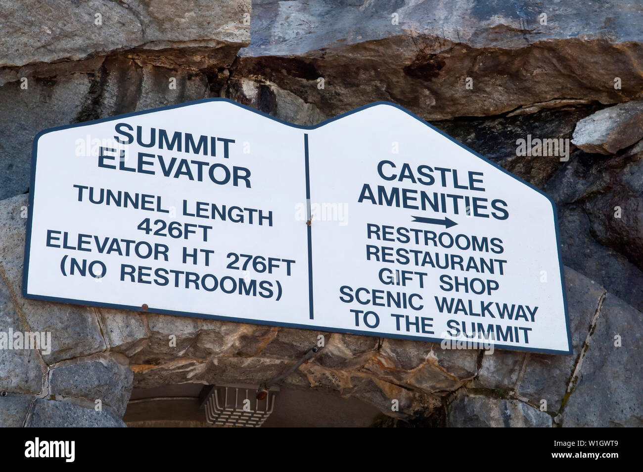 A sign on Whiteface Mountain USA showing where the castle amenities and ...
