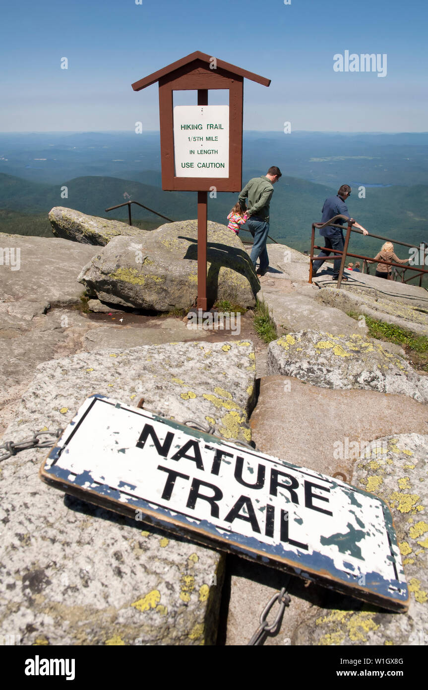 A sign on Whiteface Mountain USA showing where the nature trail is ...