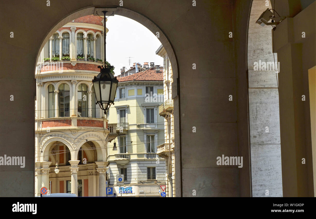 Turin, Piedmont, Italy. June 2019. In the historic center, via Pietro ...