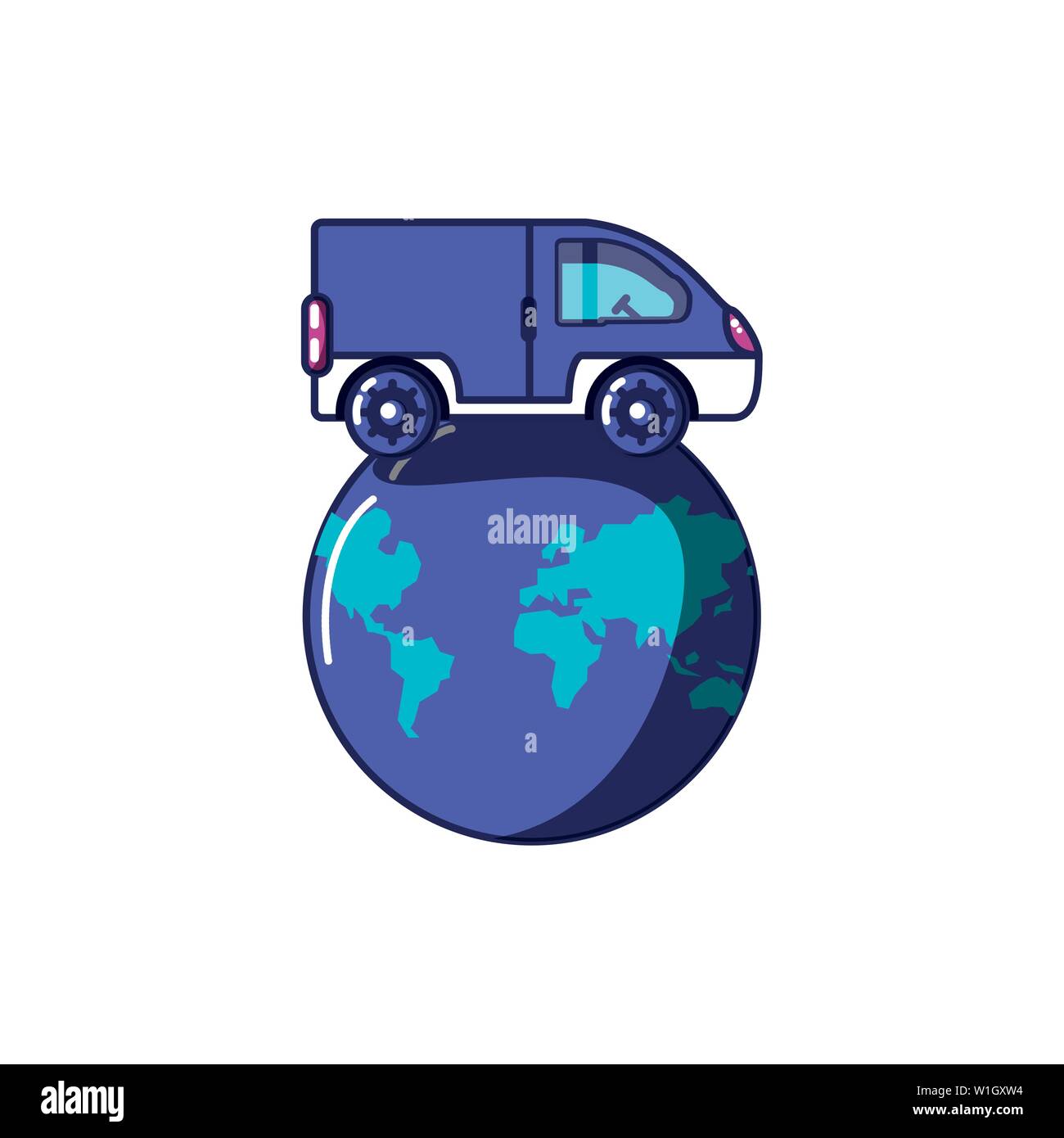 van vehicle transportation with planet earth vector illustration design ...