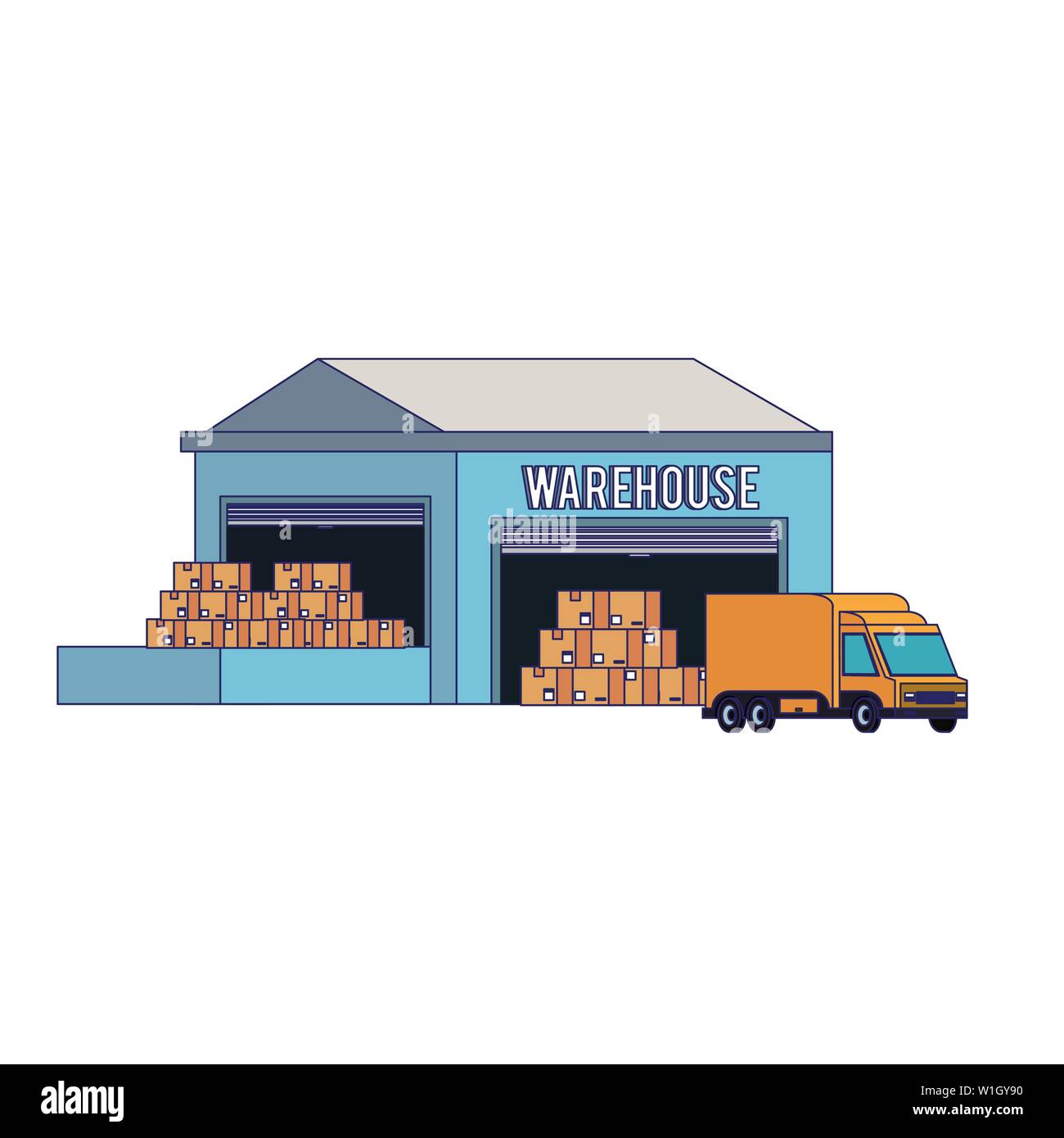 Warehouse storage building with merchandise blue lines Stock Vector ...
