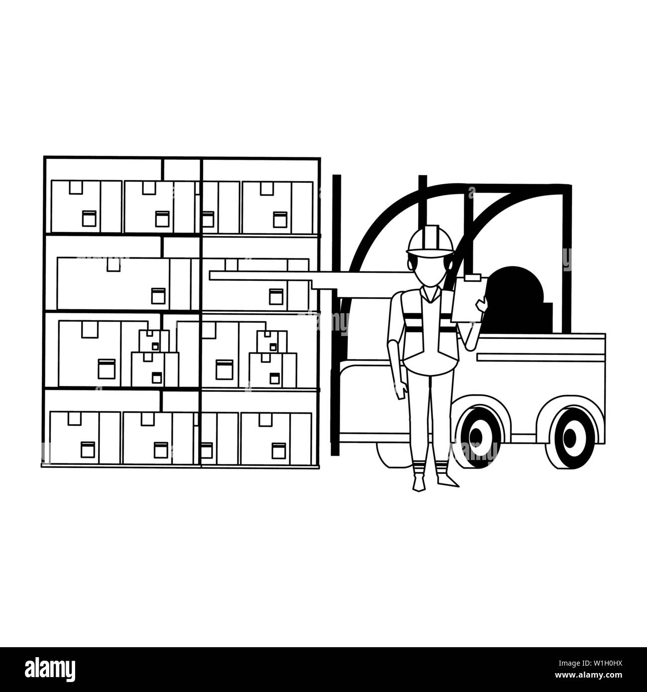Warehouse worker logistics job concept in black and white Stock Vector ...