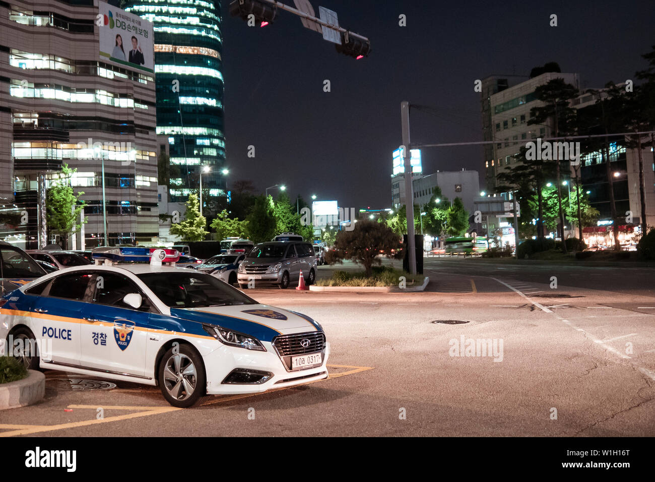 Seoul, South Korea - 08.05.18: a police car is on duty at night. police ...