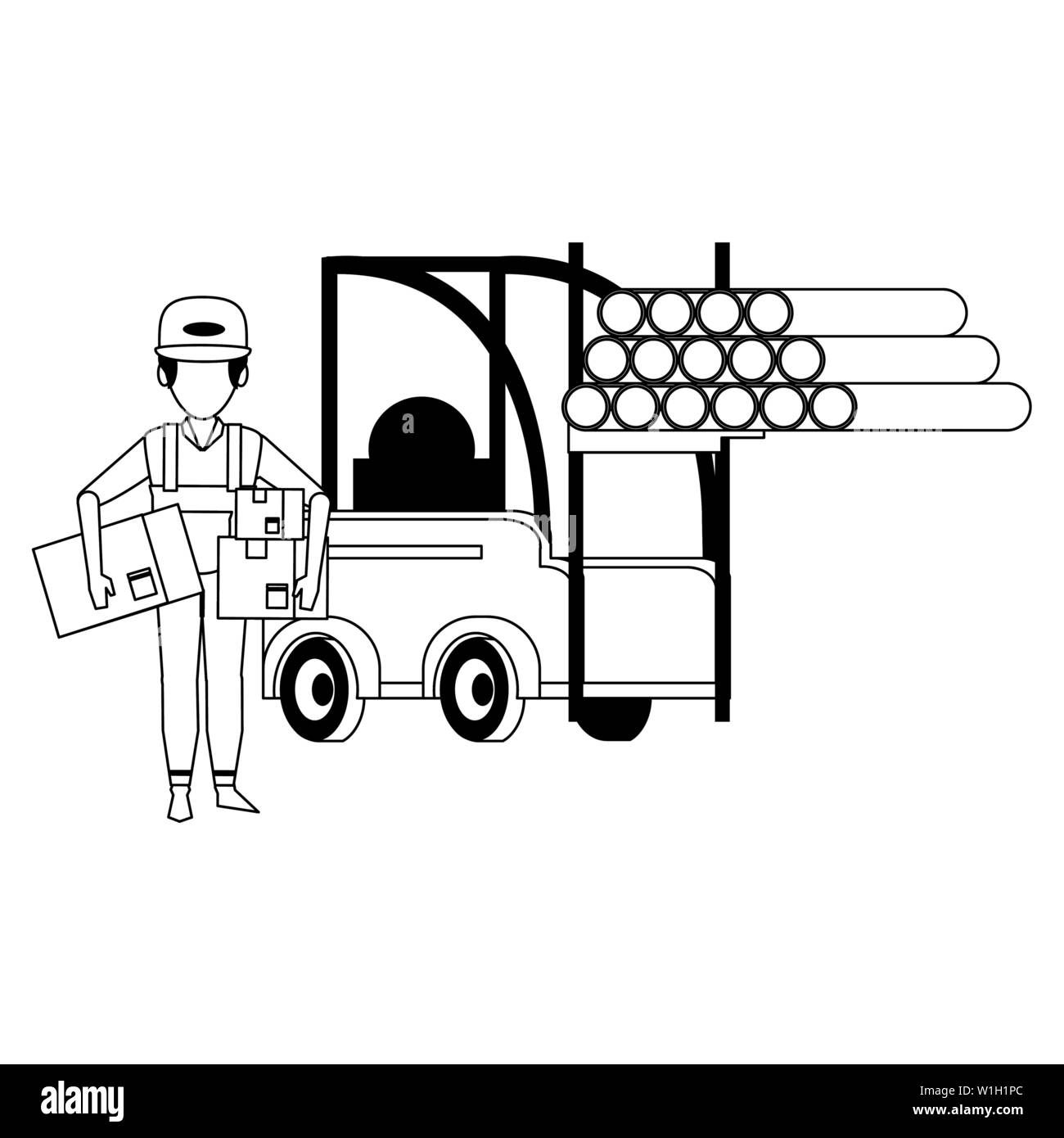 Warehouse worker logistics job concept in black and white Stock Vector ...