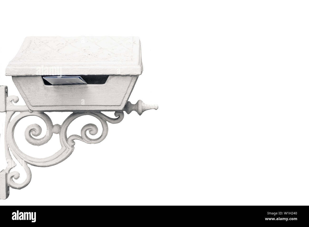 beautiful white vintage letter box with a sticking out letter isolated ...