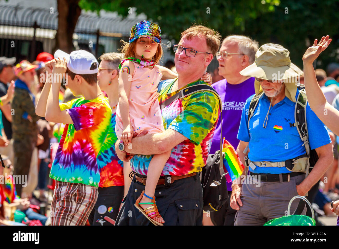 Portland, Oregon, USA - June 16, 2019: Diversified group of people in ...