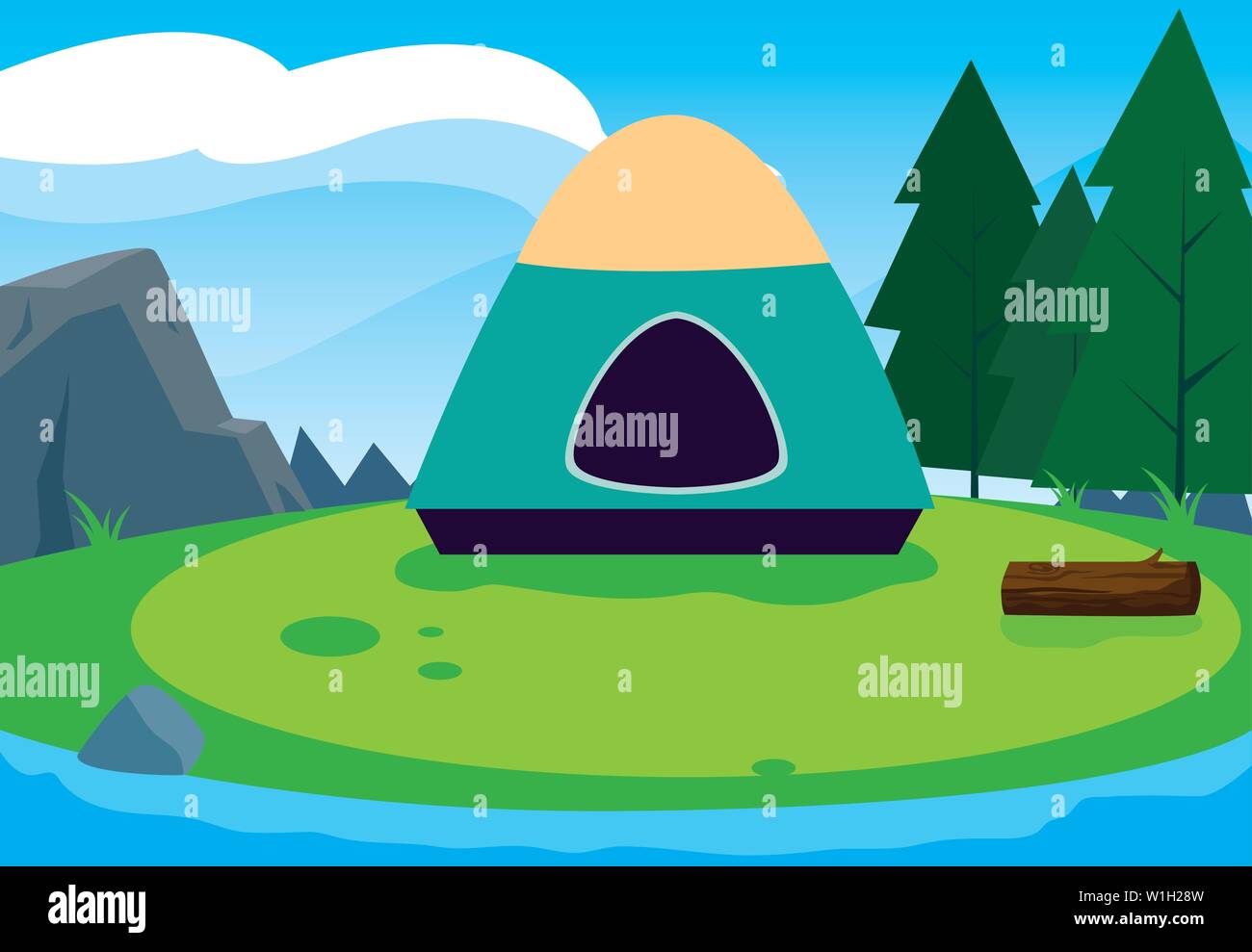 camping zone with tent day landscape vector illustration design Stock ...