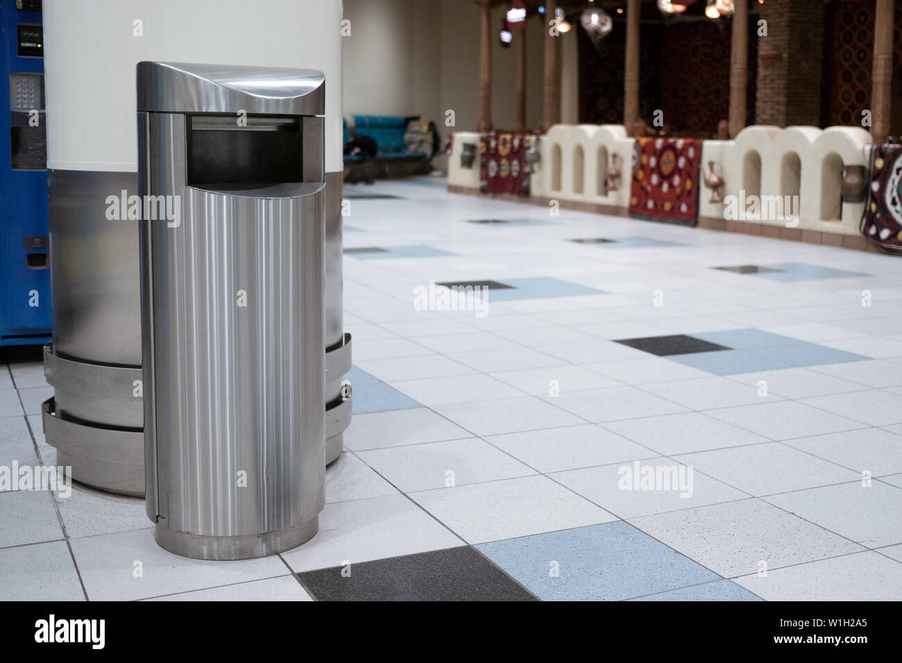 clean metal trashcan at the airport. care about cleanliness at the ...