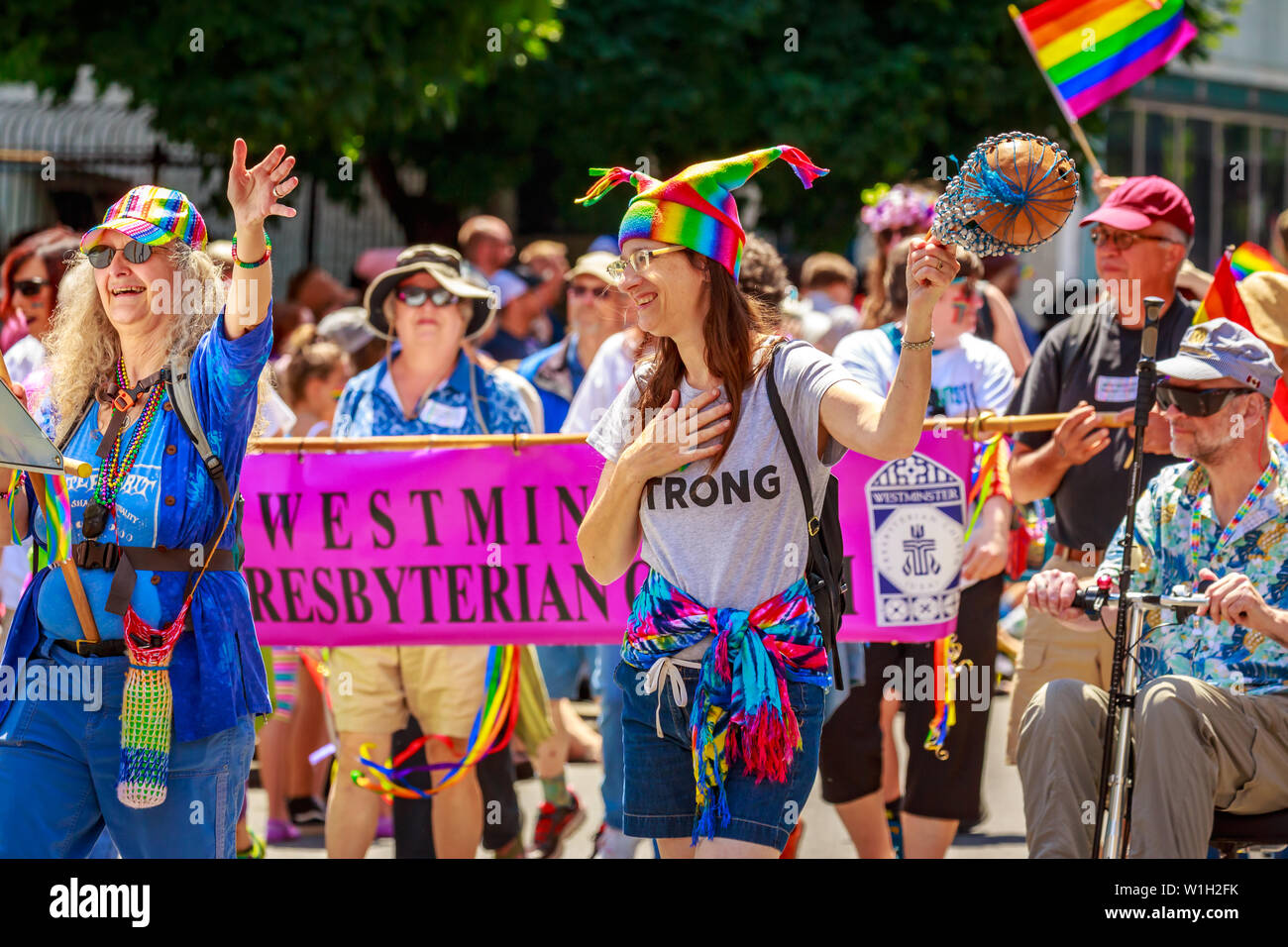 Portland, Oregon, USA - June 16, 2019: Diversified group of people in ...