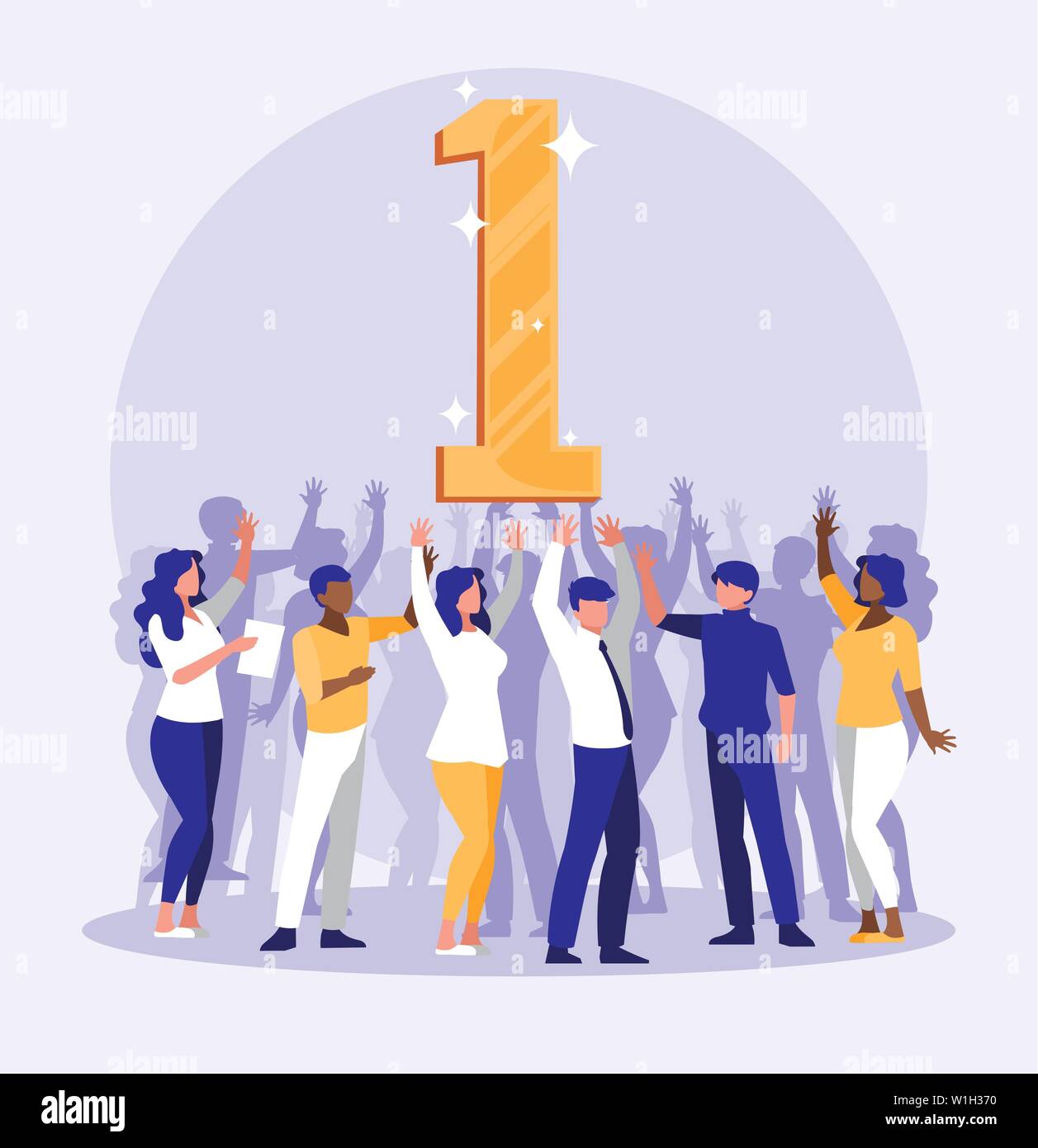 business people celebrating with number one vector illustration design ...