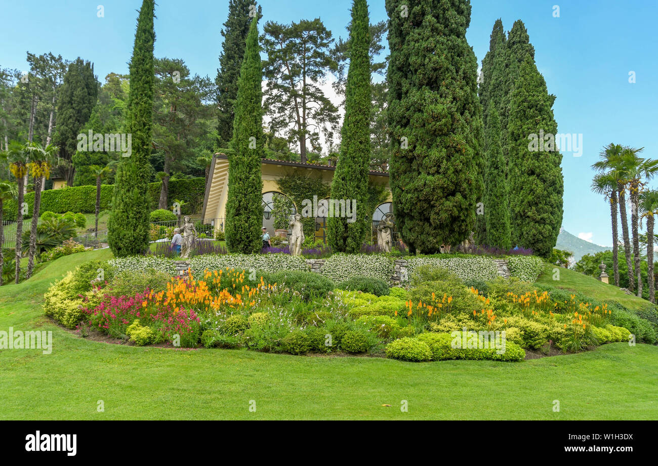 LENNO, LAKE COMO, ITALY - JUNE 2019: Landscaped garden of the Villa ...