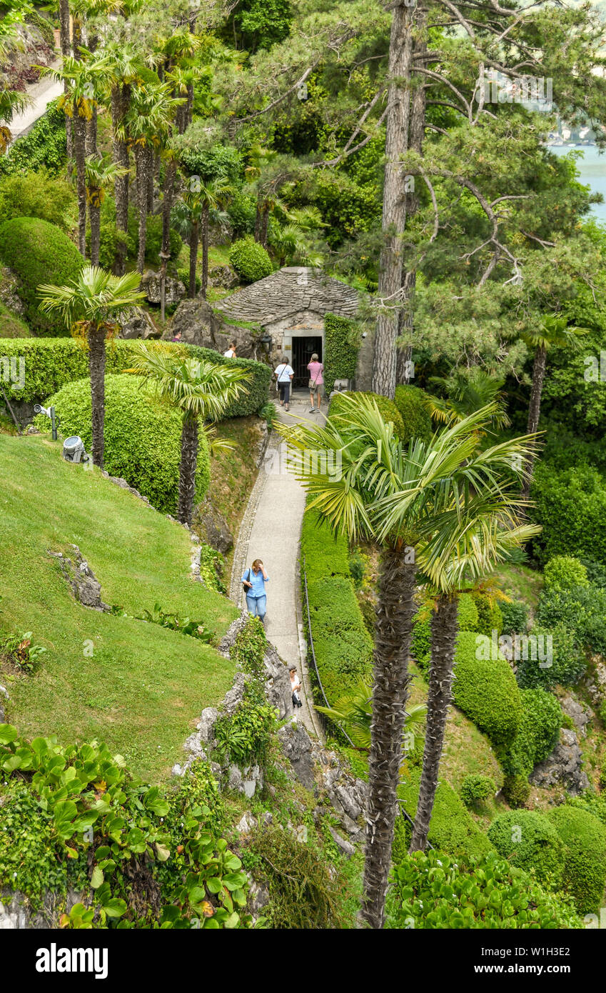 LENNO, LAKE COMO, ITALY - JUNE 2019: Landscaped garden of the Villa ...