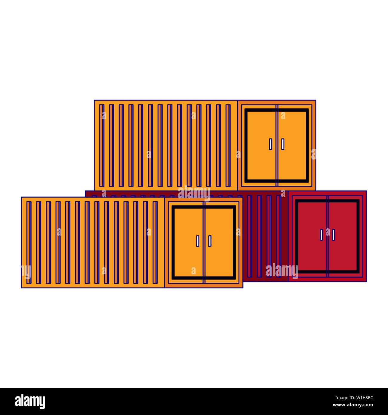 Cargo freighter containers isolated scenery blue lines Stock Vector ...