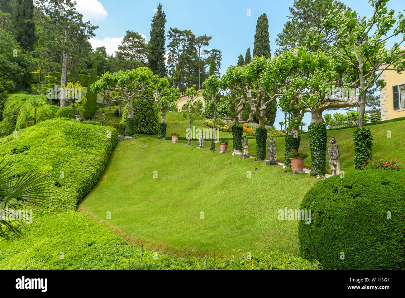 LENNO, LAKE COMO, ITALY - JUNE 2019: Landscaped garden of the Villa ...