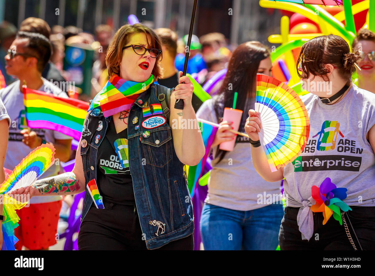 Portland, Oregon, USA - June 16, 2019: Diversified group of people in ...