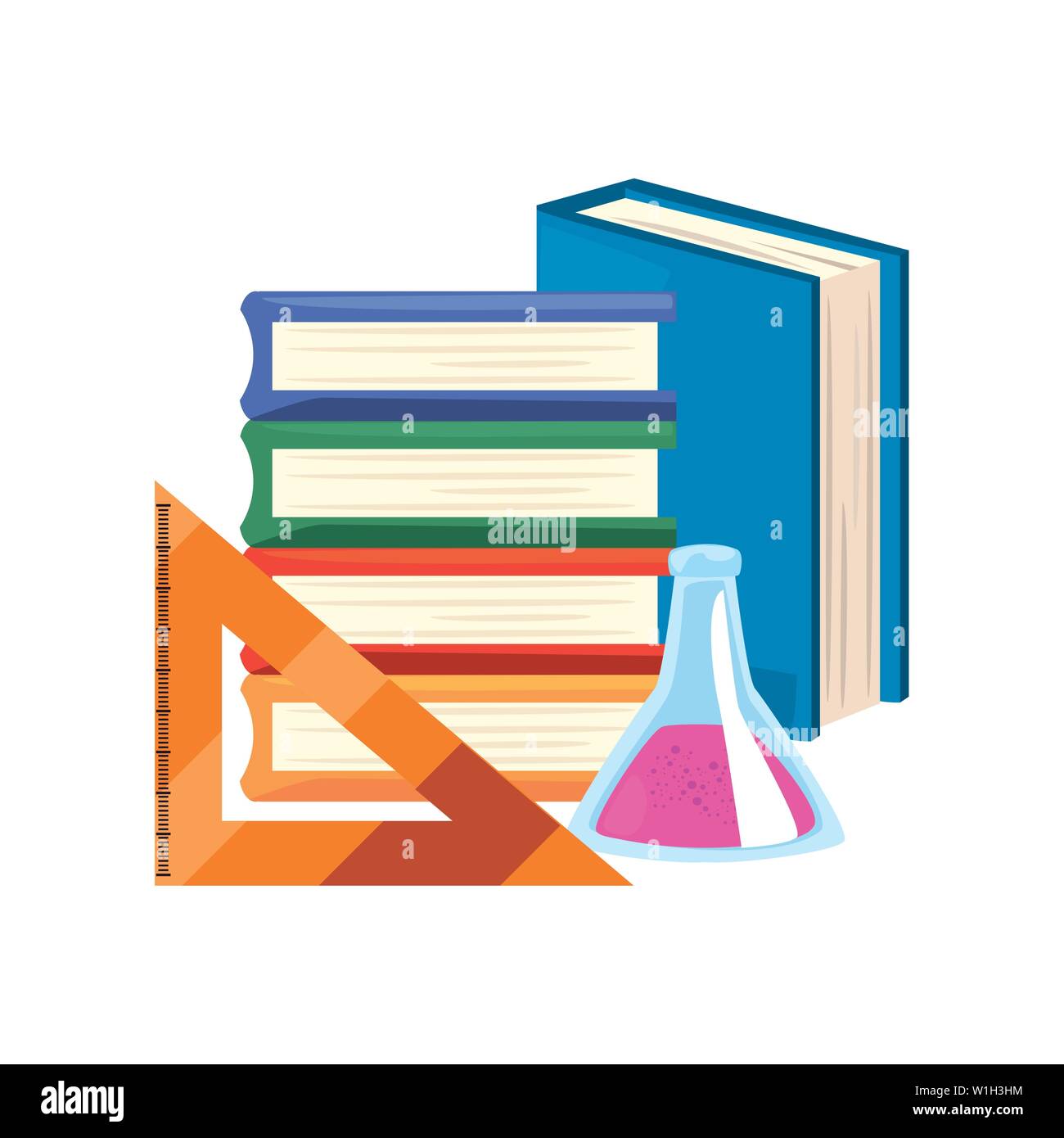 triangle ruler chemistry flask books back to school vector illustration ...