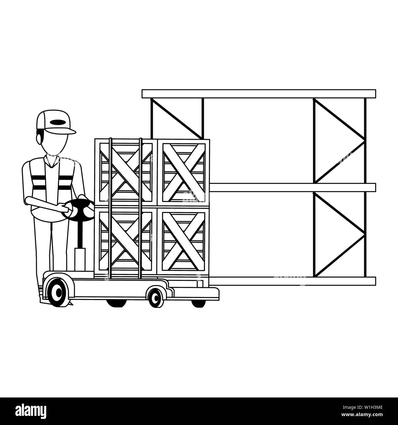 Warehouse worker logistics job concept in black and white Stock Vector ...