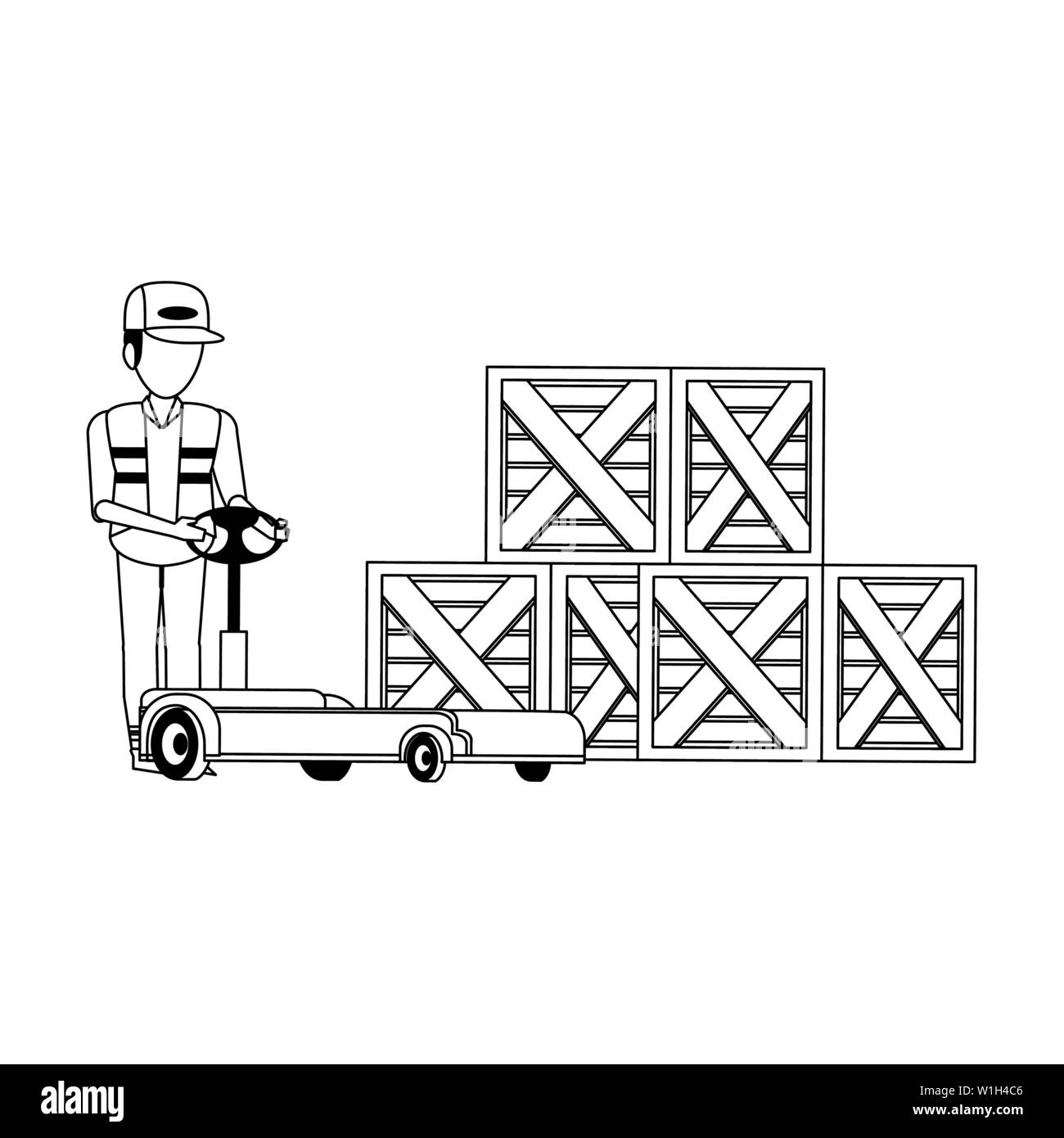Warehouse worker logistics job concept in black and white Stock Vector ...