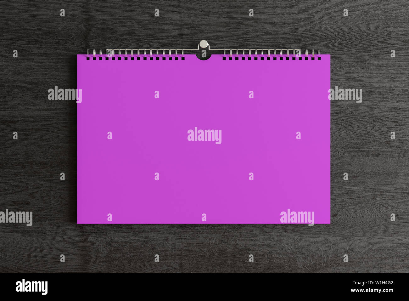 Blank horizontal magenta calendar mock up on the black wooden wall. 3d ...