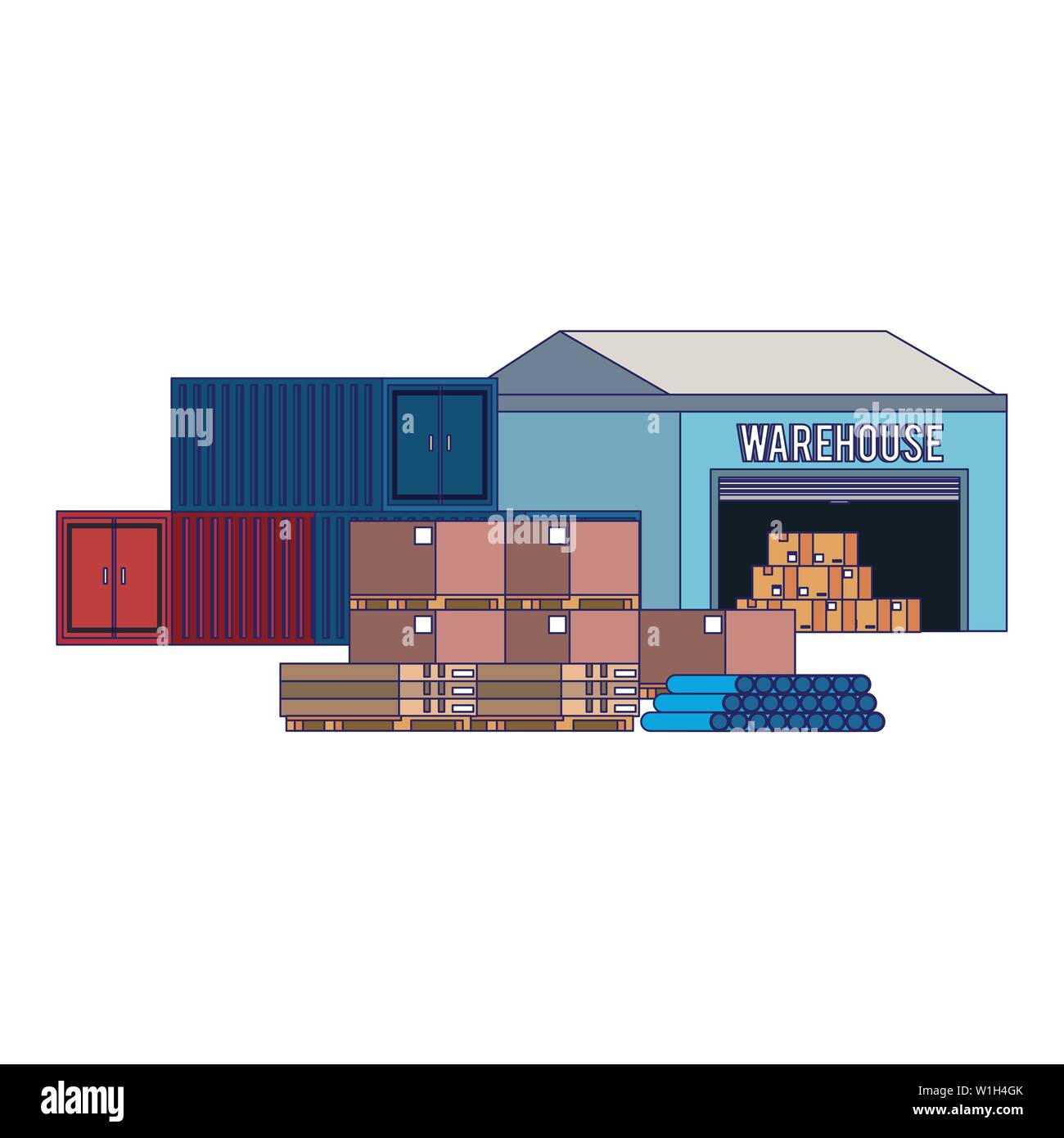 Warehouse storage building with merchandise blue lines Stock Vector ...