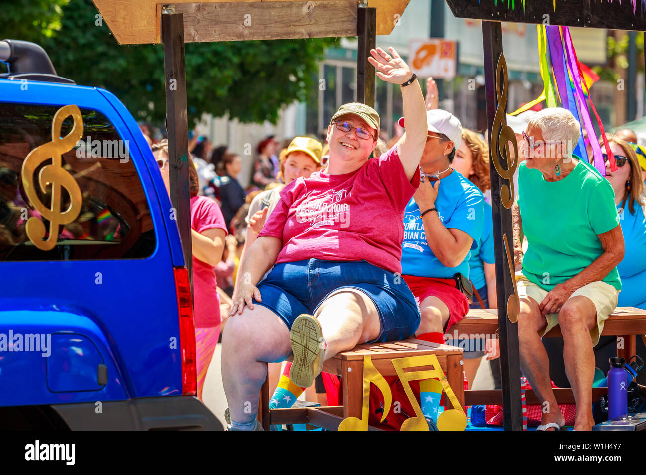Portland, Oregon, USA - June 16, 2019: Diversified group of people in ...