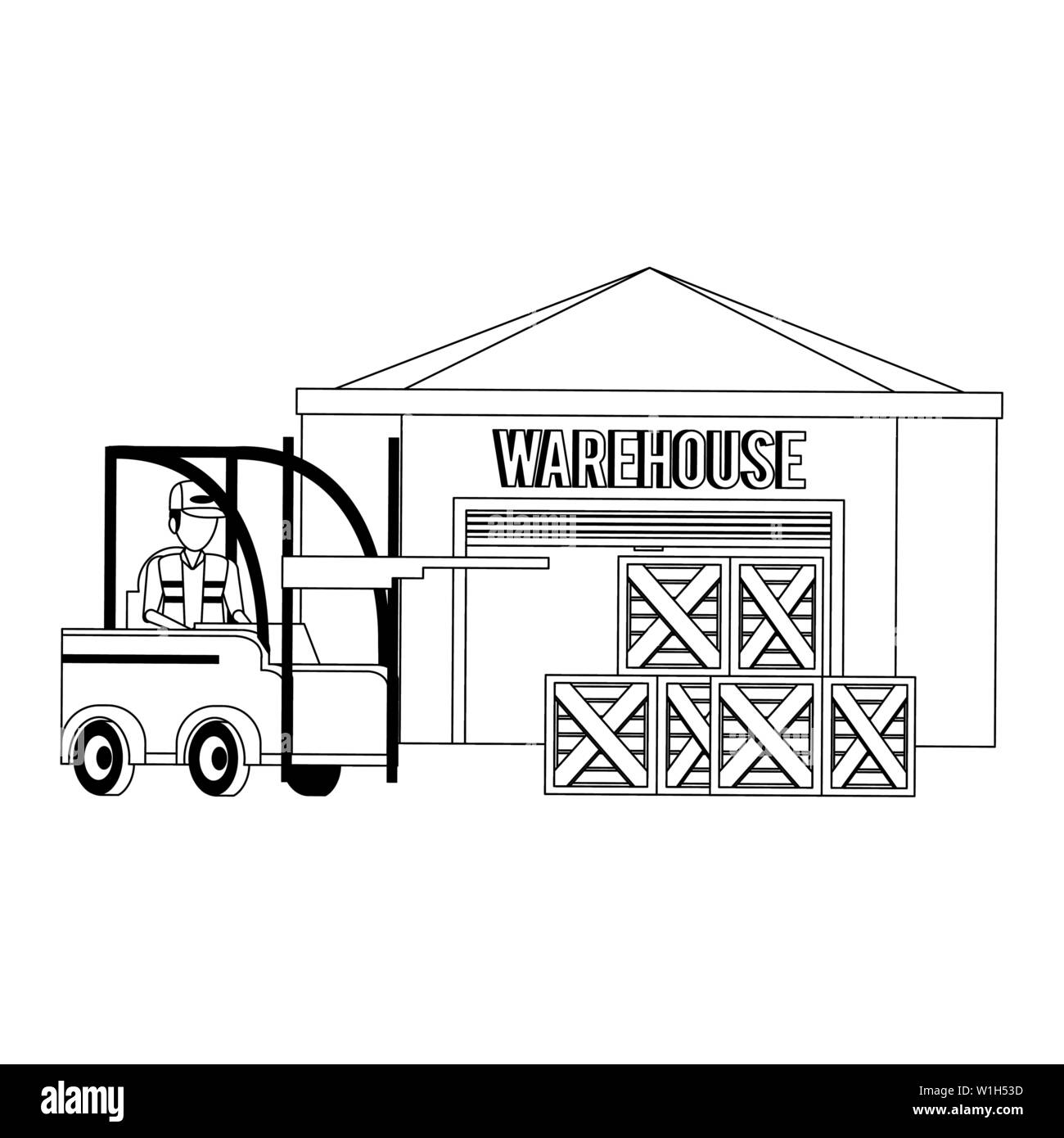 Warehouse worker logistics job concept in black and white Stock Vector ...