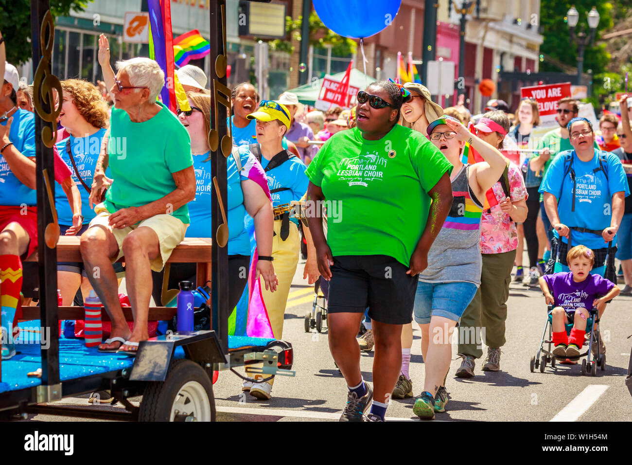 Portland, Oregon, USA - June 16, 2019: Diversified group of people in ...