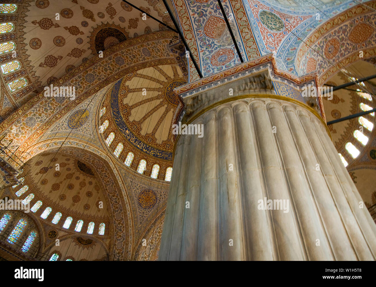 One of four massive support pillars in the Blue Mosque in Istanbul ...