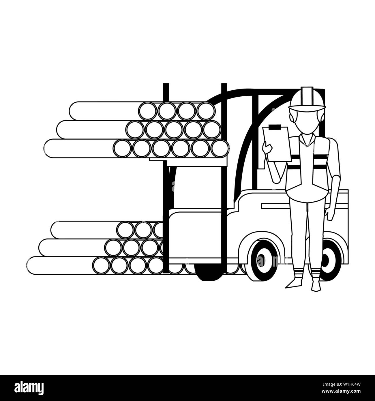 Warehouse worker logistics job concept in black and white Stock Vector ...