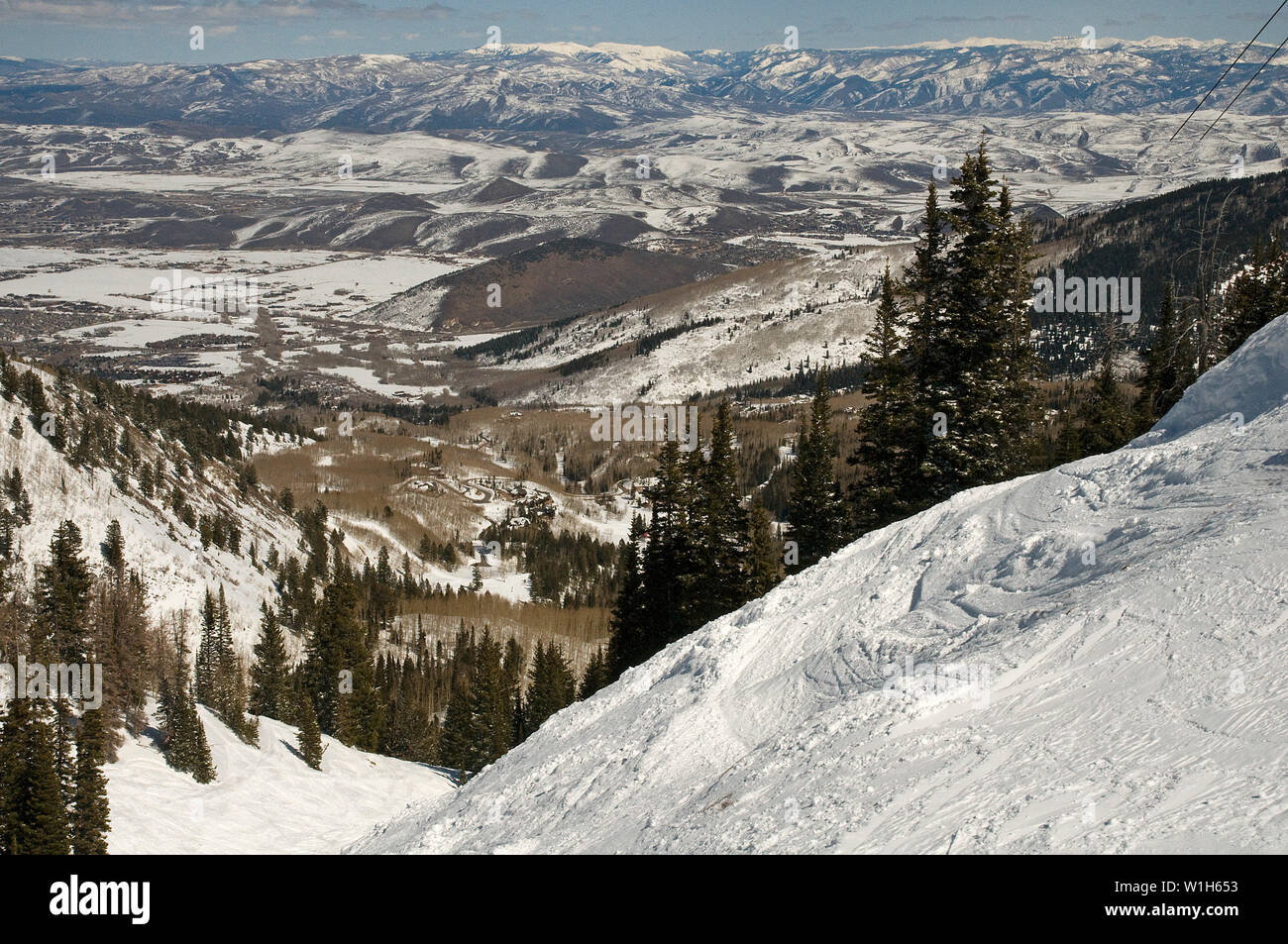 Steep drop off 9990 at The Canyons resort in Park City, Utah, looking ...