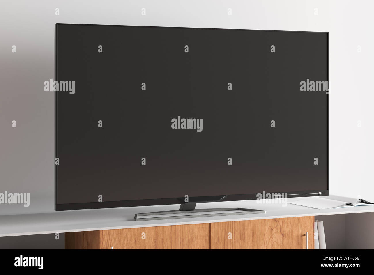 TV mock up on the cabinet in modern living room with white wall ...
