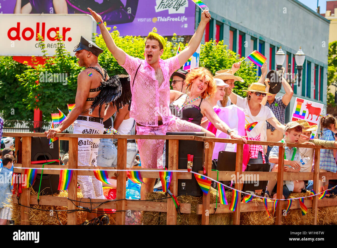 Portland, Oregon, USA - June 16, 2019: Diversified group of people in ...