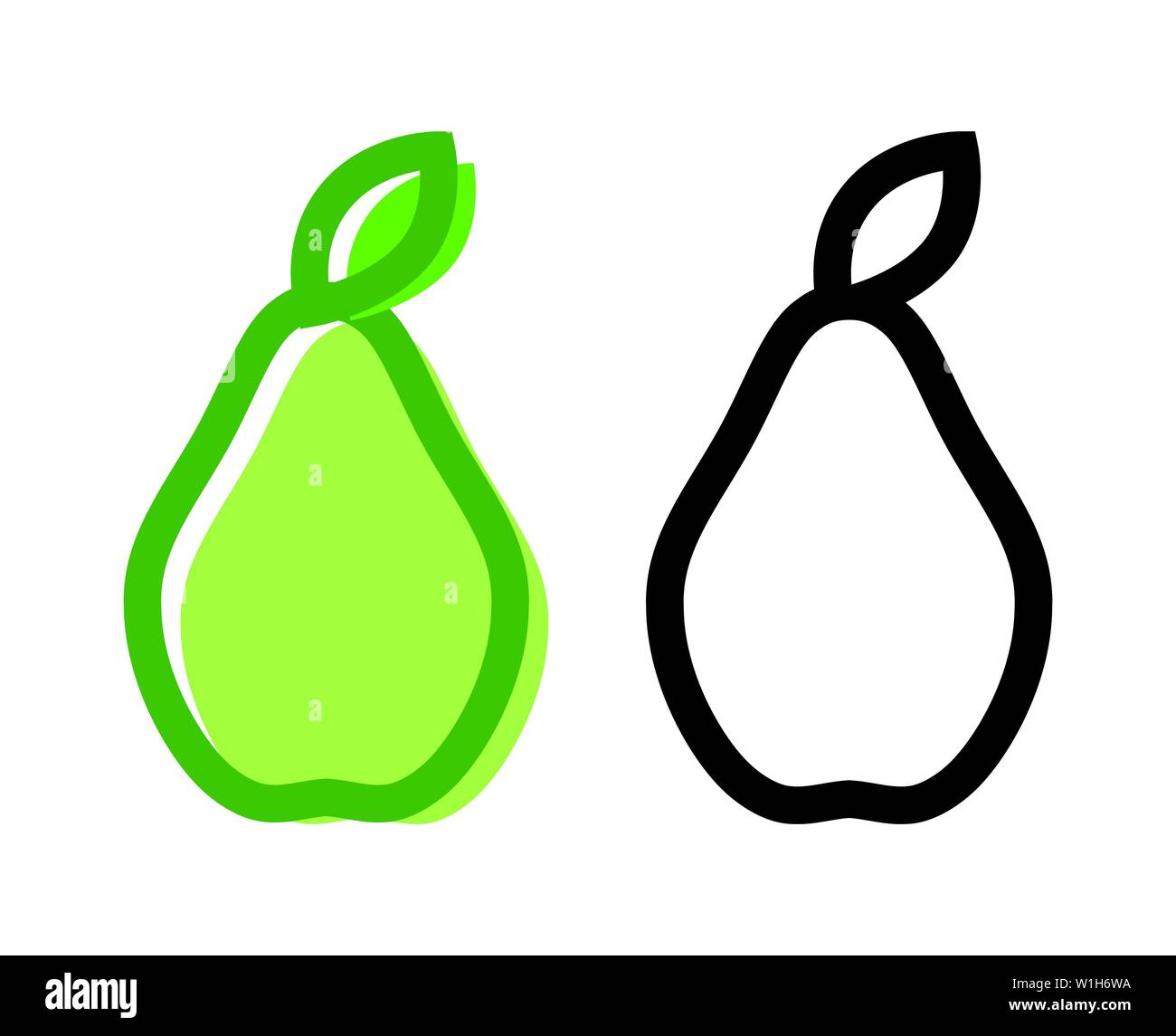 Pear icon and their contour line art, Vector illustrations on white ...