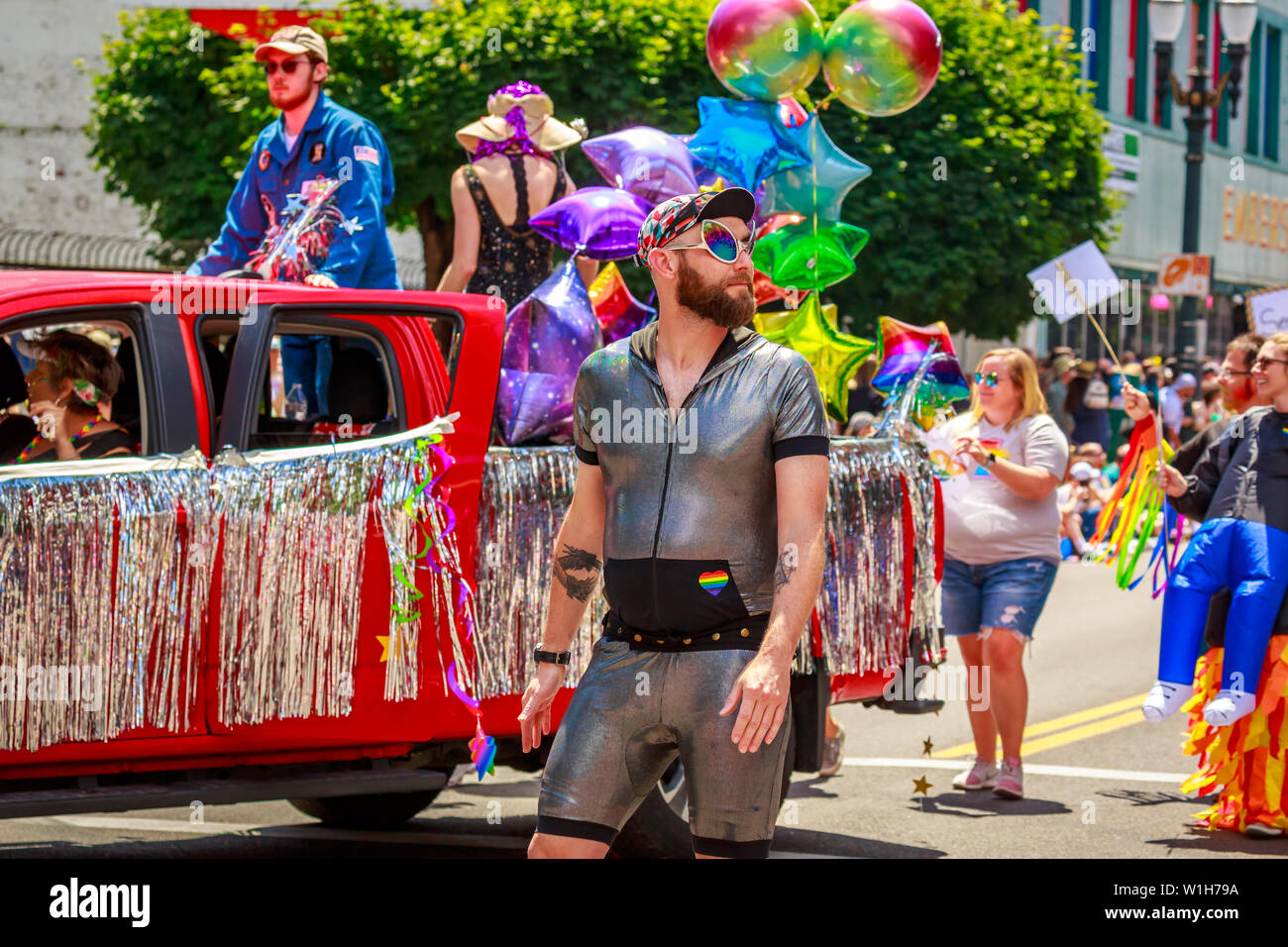 Portland, Oregon, USA - June 16, 2019: Diversified group of people in ...