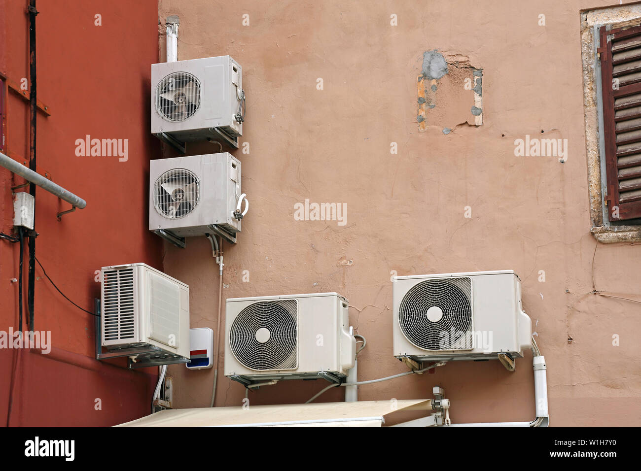 Air Conditioner External Compressor Units at Building Wall Stock Photo ...