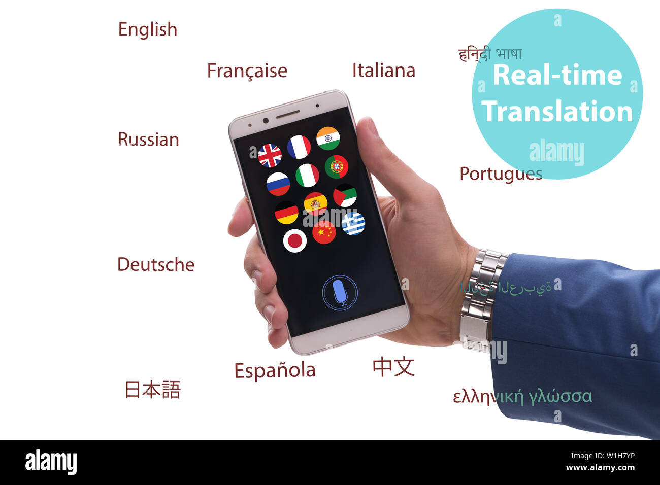 Concept of real time translation with smartphone app Stock Photo - Alamy