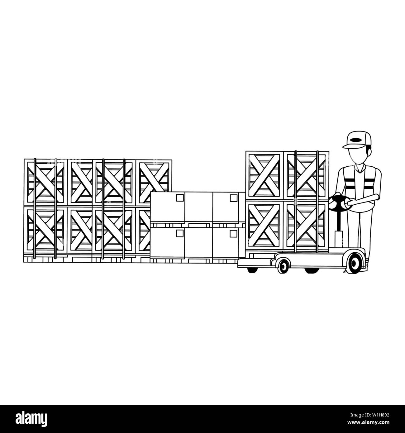Warehouse worker logistics job concept in black and white Stock Vector ...
