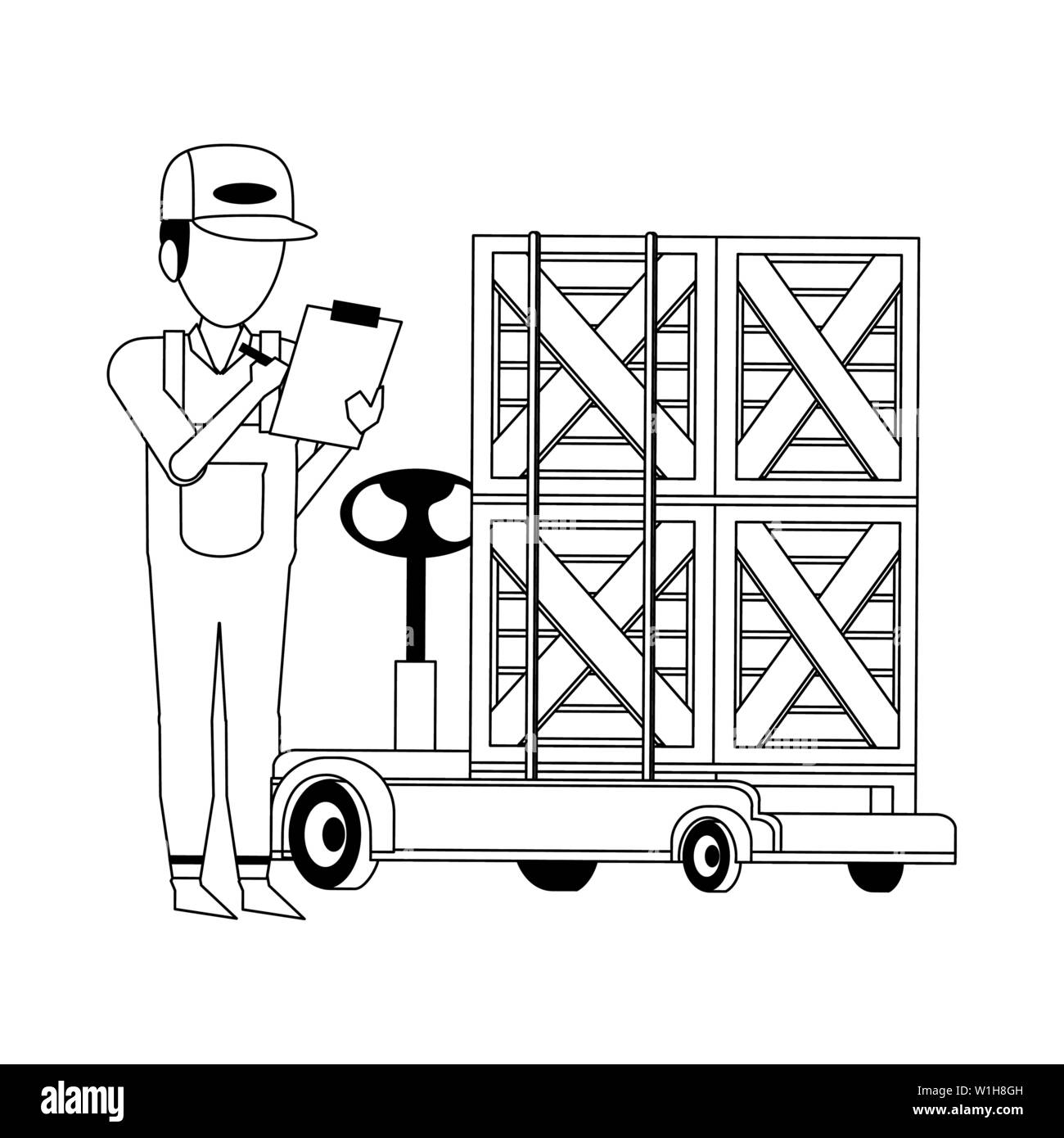 Warehouse worker logistics job concept in black and white Stock Vector ...