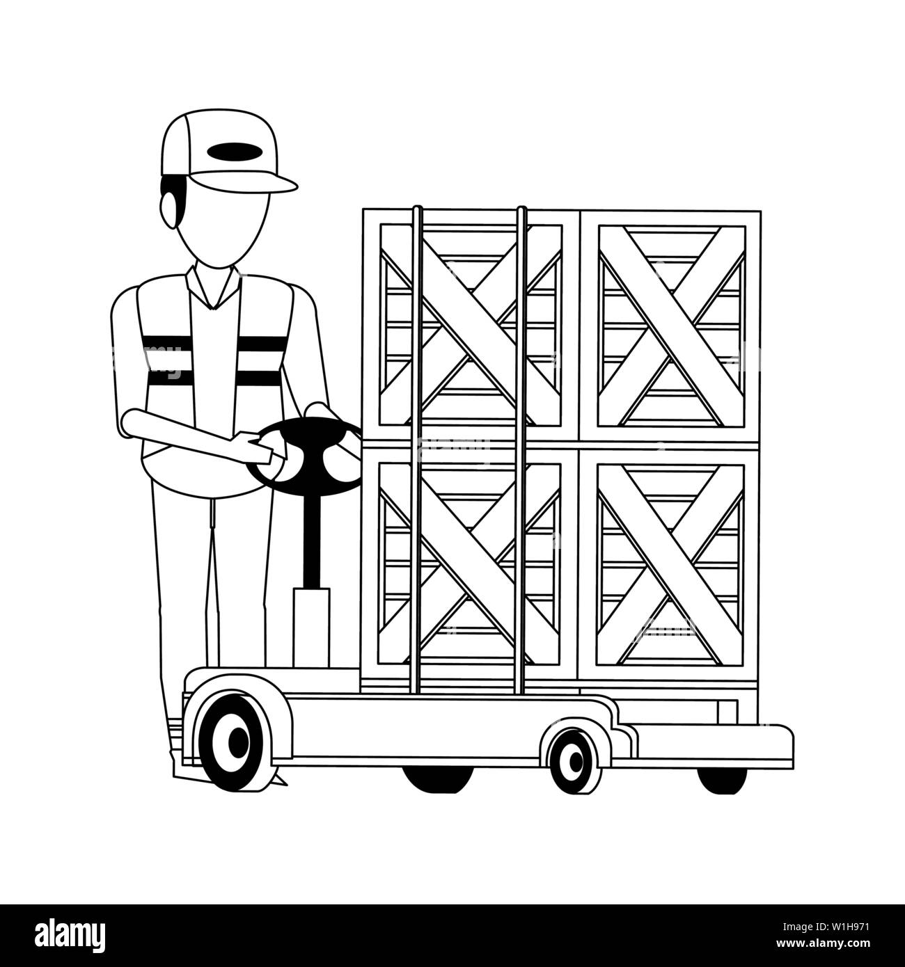 Warehouse worker logistics job concept in black and white Stock Vector ...