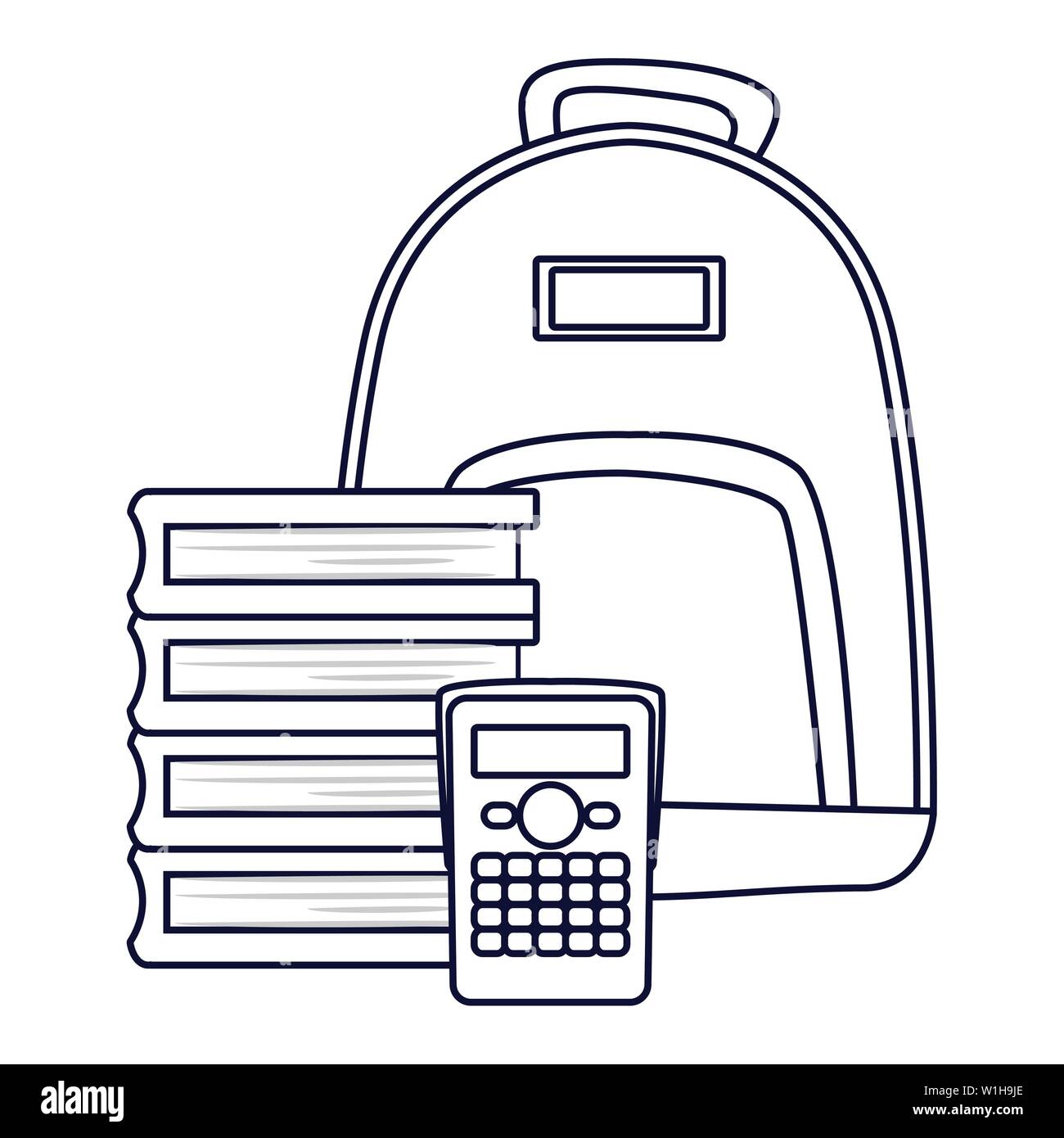 backpack calculator books stacked back to school vector illustration ...