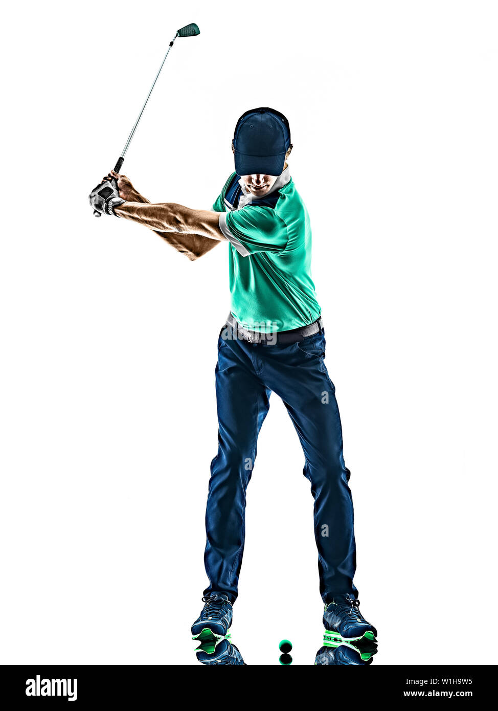 one young caucasian Man Golf golfer golfing isolated on white ...