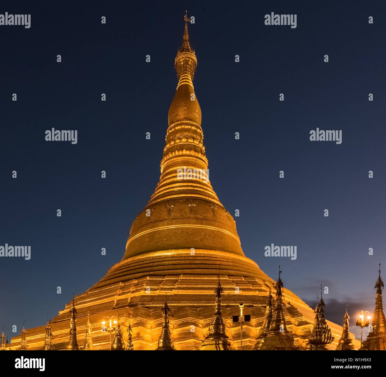 the golden stupa of the Shwedagon Pagoda Yangon (Rangoon) in Myanmar ...