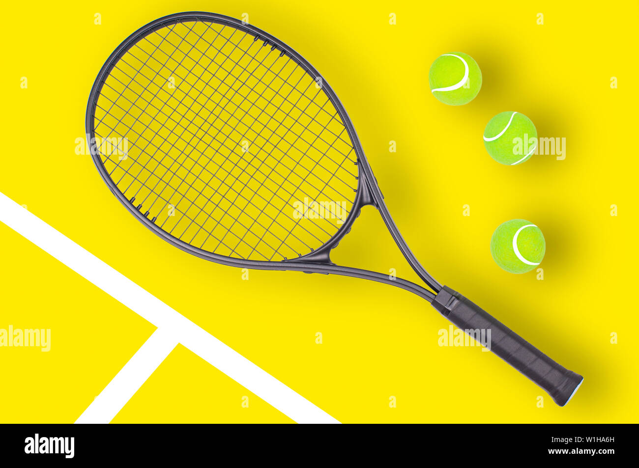 Tennis racket and ball sports on pastel yellow background Stock Photo ...