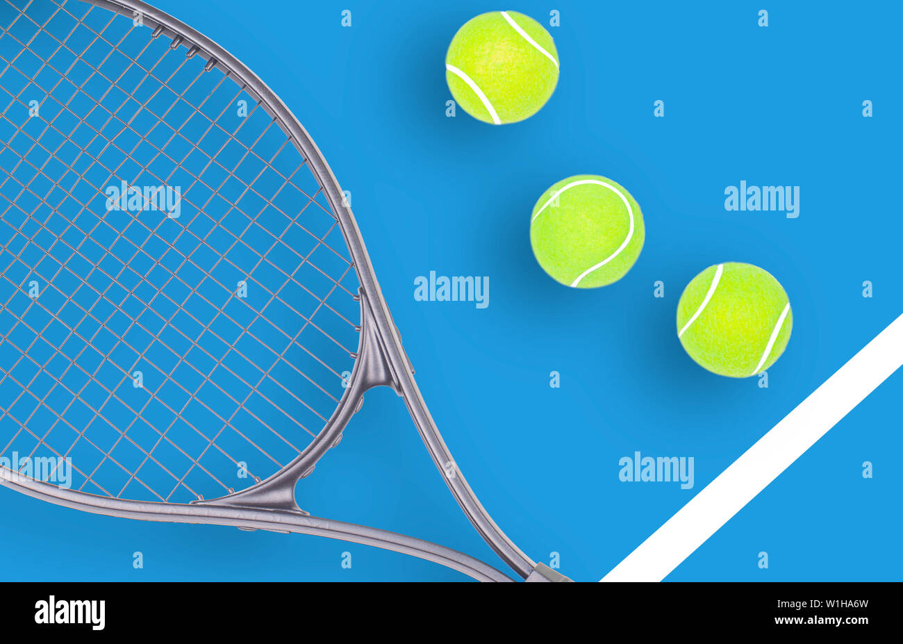 Tennis racket and ball sports on pastel blue background Stock Photo - Alamy