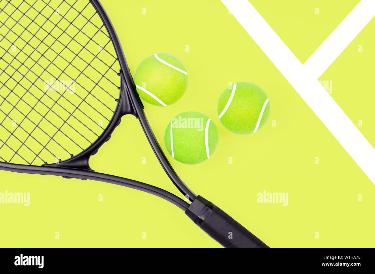 Tennis racket and ball sports on pastel yellow background Stock Photo ...