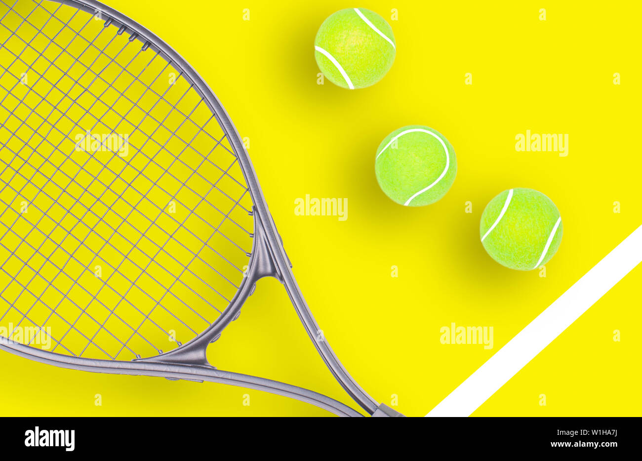 Tennis racket and ball sports on pastel yellow background Stock Photo ...
